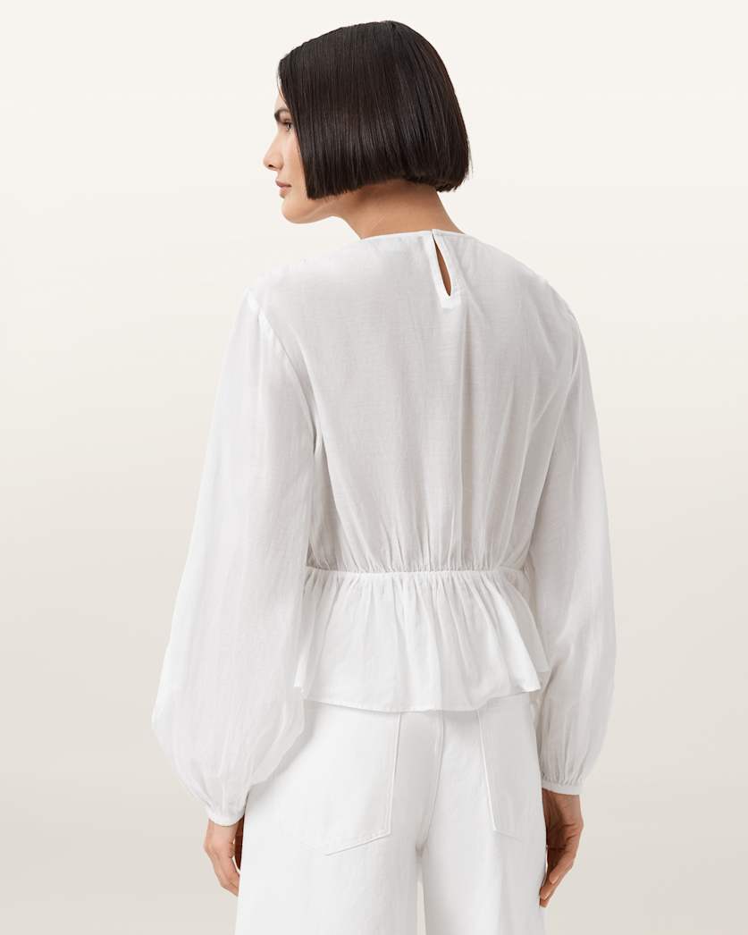 Melani Round Neck Gathered Top ANTIQUE WHITE | ALLSAINTS